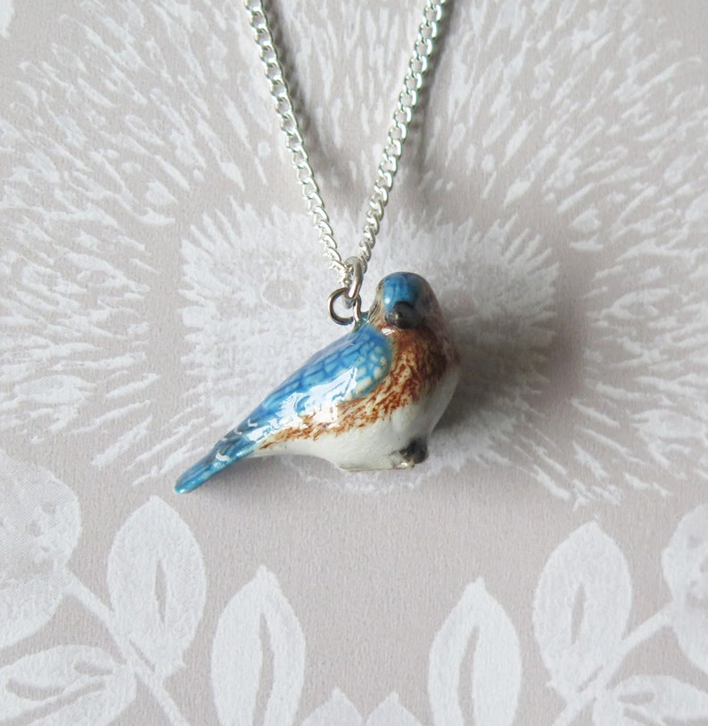 Porcelain Bluebird Pendant Necklace: Hand-painted Bird Garden Jewelry ...