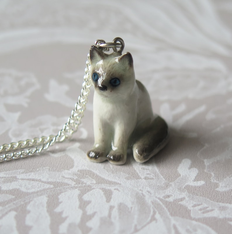 Porcelain Siamese Ragdoll Kitten Pendant Necklace: Hand-painted Cat ...