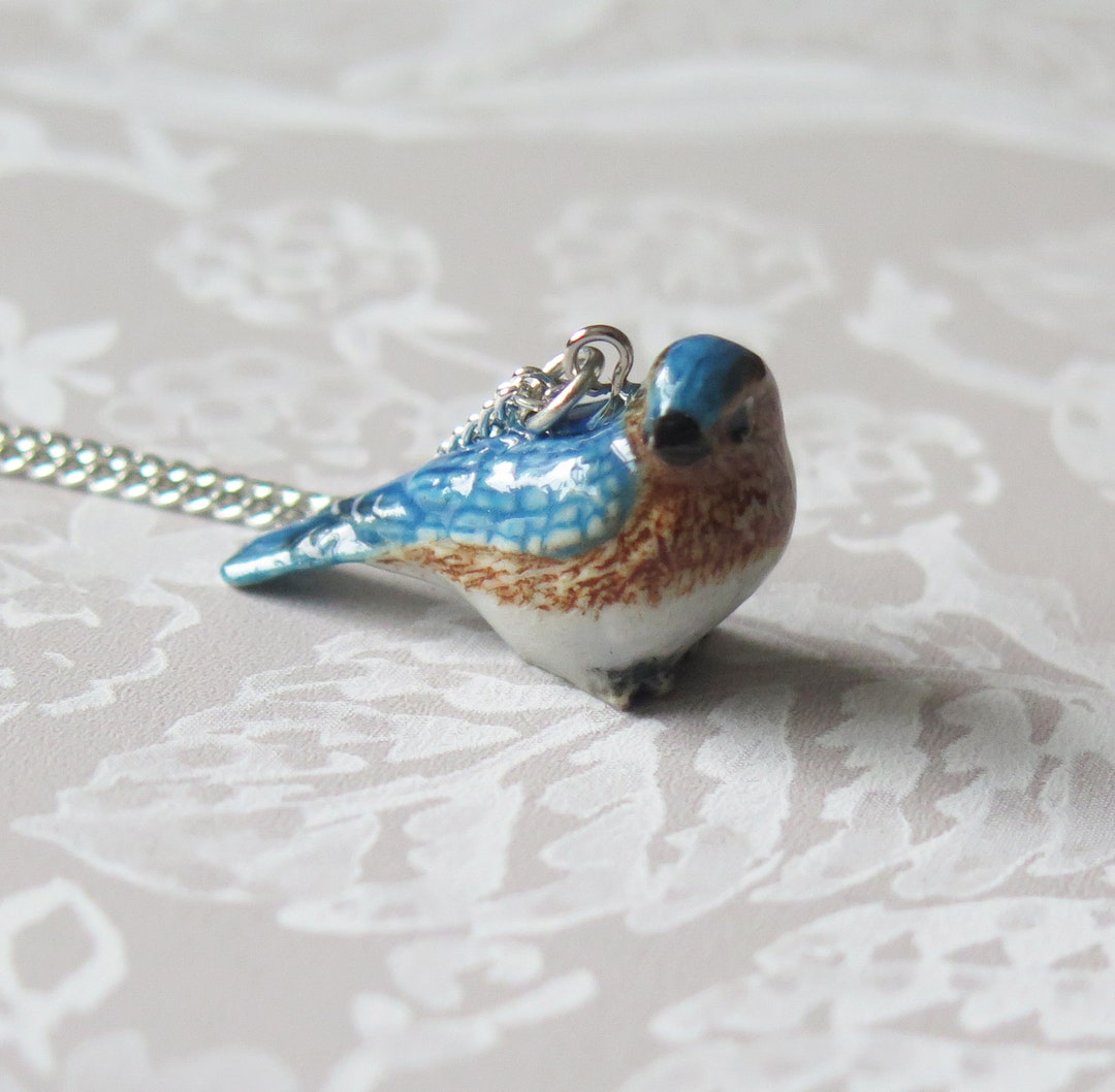 Porcelain Bluebird Pendant Necklace: Hand-painted Bird Garden Jewelry ...