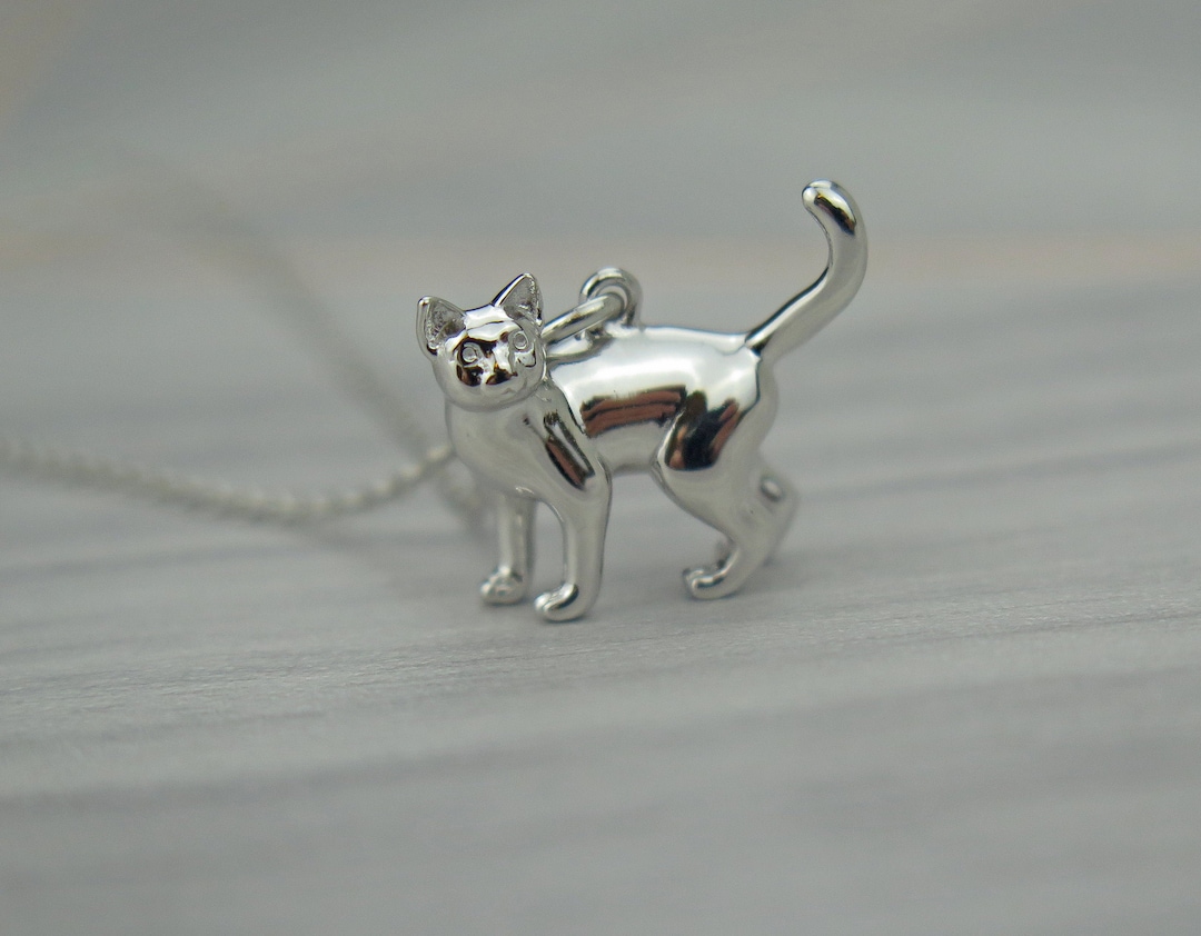 Sterling Silver Cat Pendant Necklace: Animal Jewelry Gift - Etsy