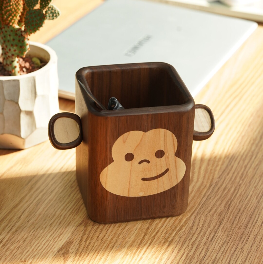 Funny Pen Holder, Wooden Pen Cup, Black Walnut Pencil Cup, Stationery ...