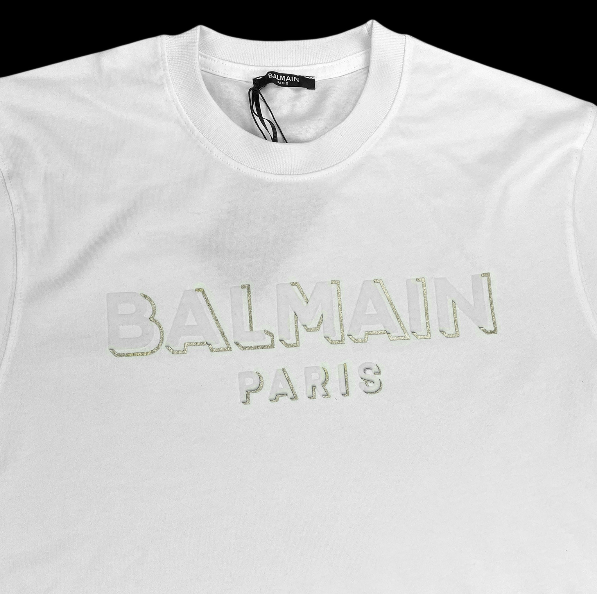 Vintage Balmain White T-shirt With Goldish & White Text Size S - Etsy