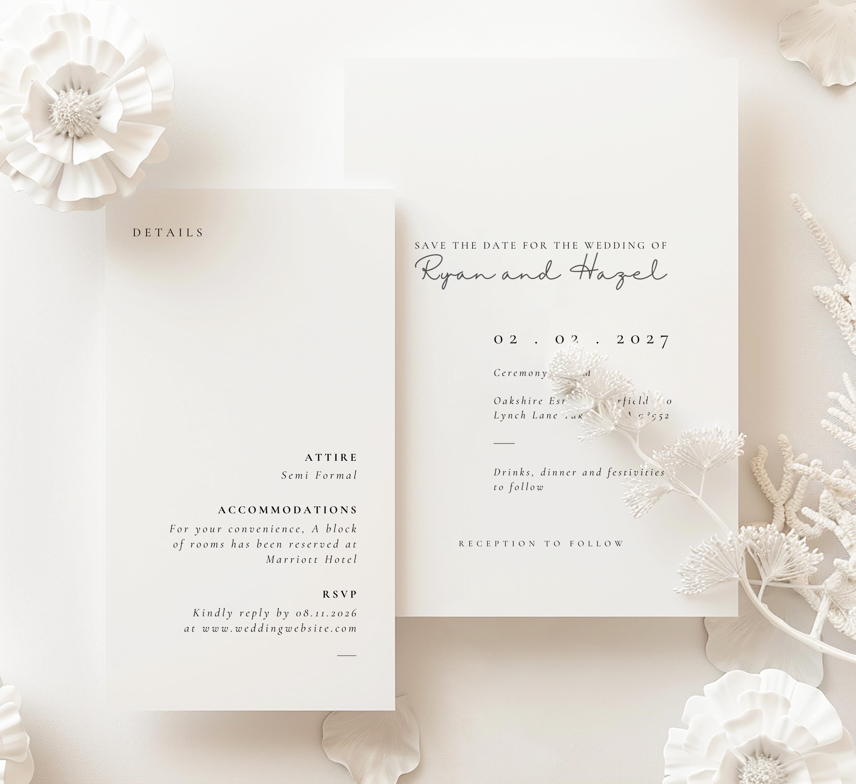 Printable Simple Wedding Invitation, Minimalist Modern Template Set ...