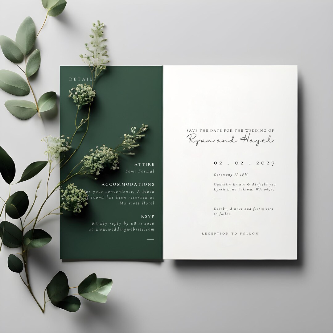 Printable Simple Wedding Invitation, Minimalist Modern Template Set ...