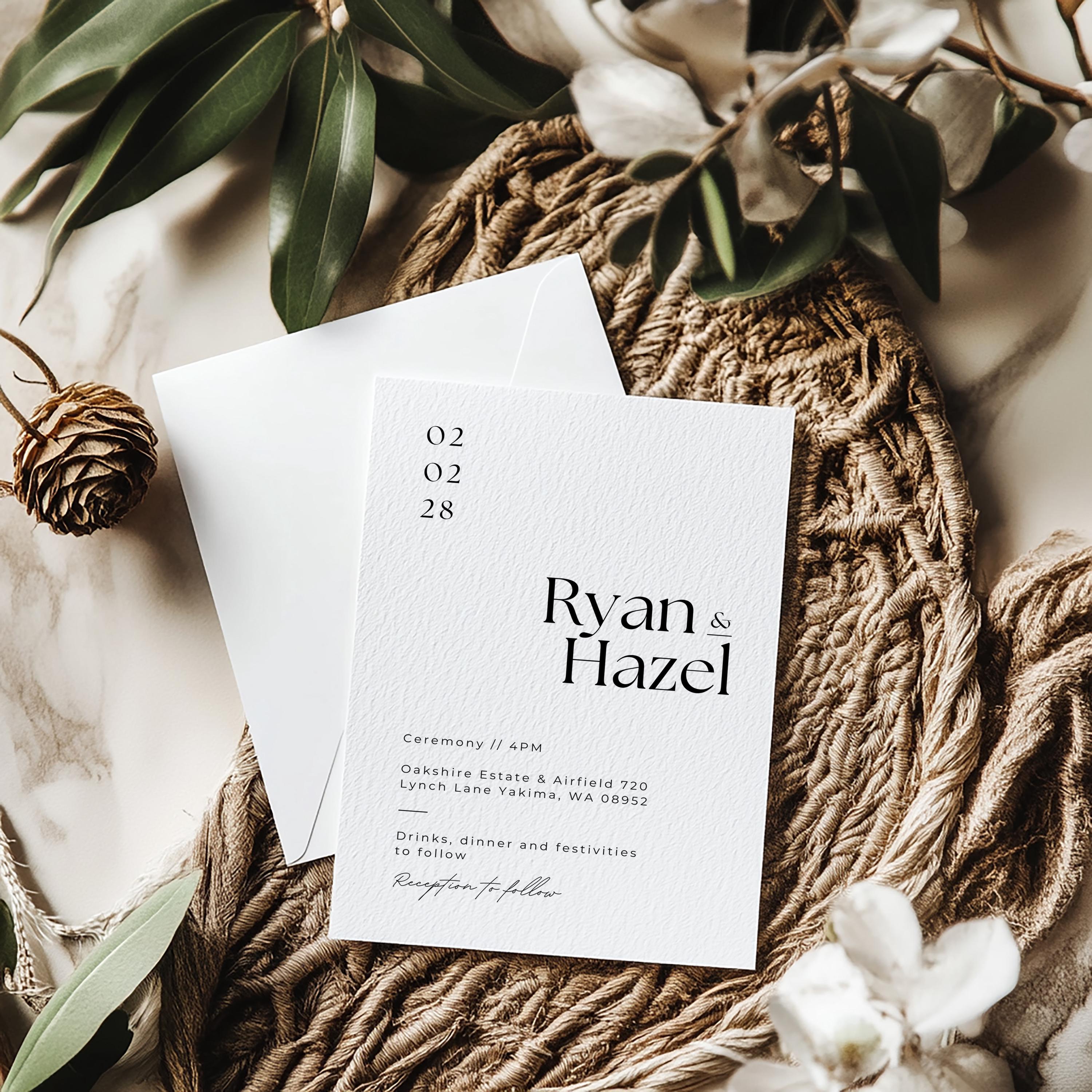 Monogram Simple Wedding Invite Bundle, Custom Modern Template Set, Detail Canva Template ...