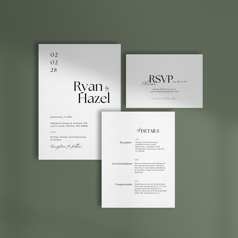 Monogram Simple Wedding Invite Bundle, Custom Modern Template Set, Detail Canva Template ...