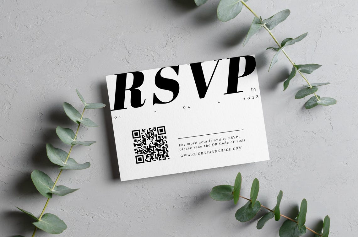 Black & White Wedding Invitation, Monochrome Tall Wedding Invite 4x9 ...