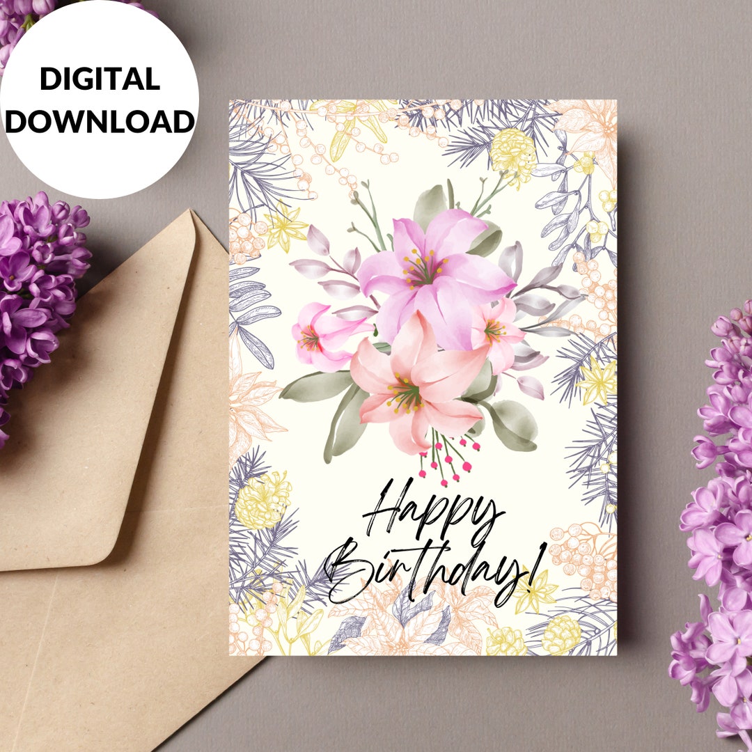 Instant Download Birthday Card, Greeting Card Printable, Digital ...