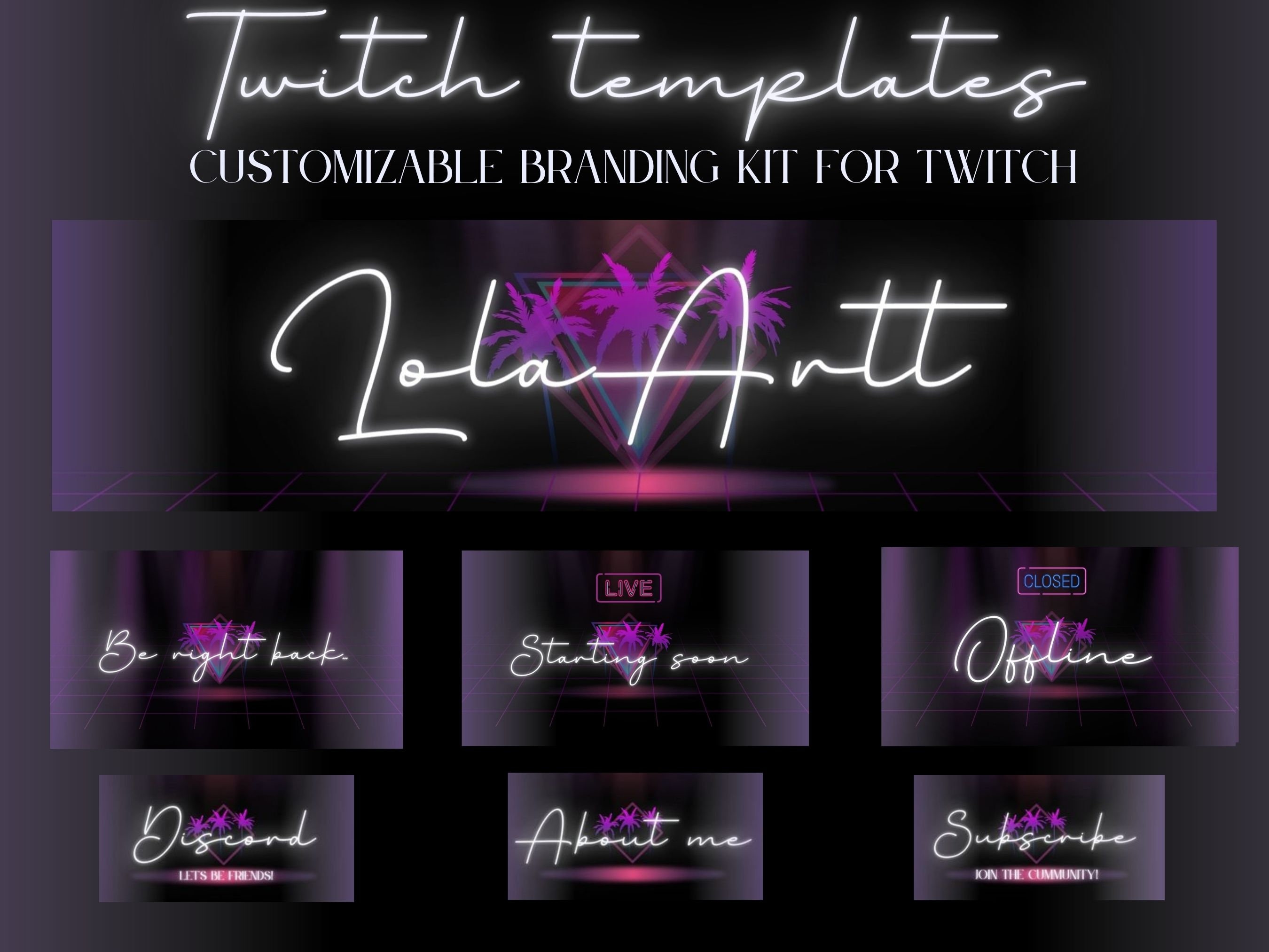 Customizable Neon Twitch Banner Templates for Streaming + Starting Soon ...
