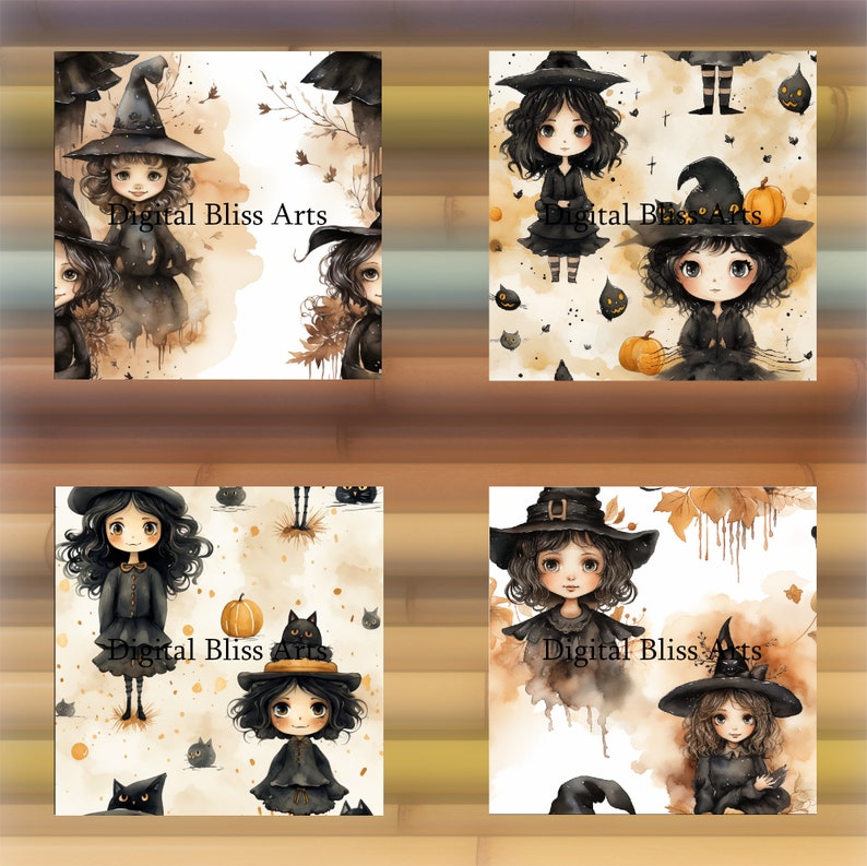 Magical Watercolor Witches Halloween Digital Paper: - Etsy