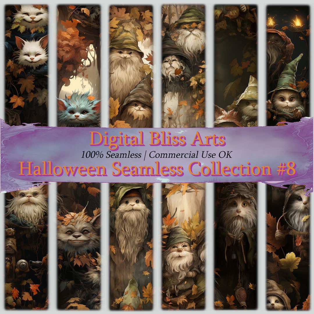 Cute Halloween Forest Goblins Digital Paper: Vintage-inspired Printable ...