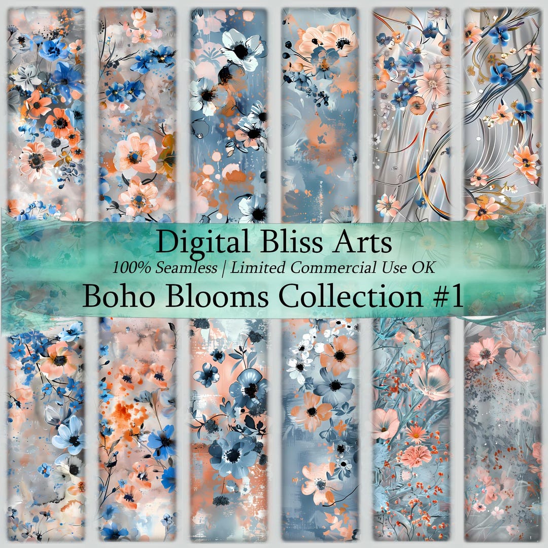 Digital Paper Pack Seamless Floral Wallpaper Patterns Scrapbook ...