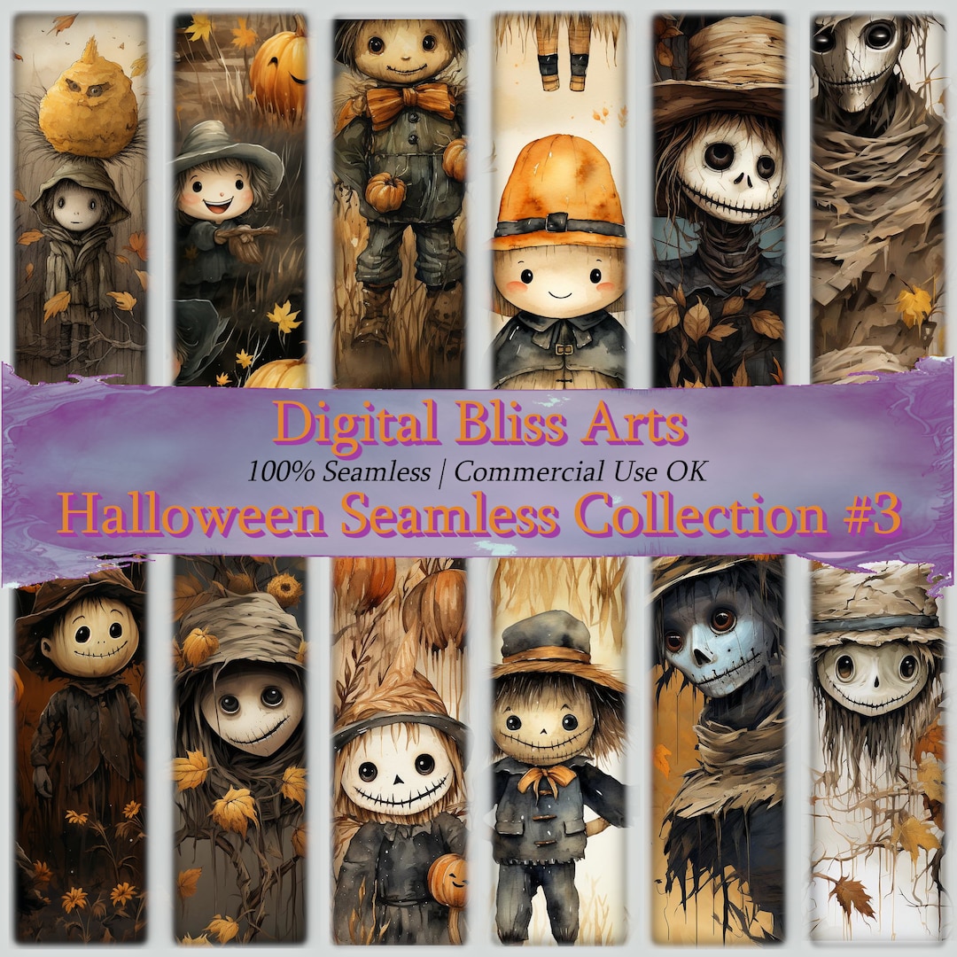 Cute Watercolor Scarecrows Halloween Digital Paper: Vintage-inspired ...