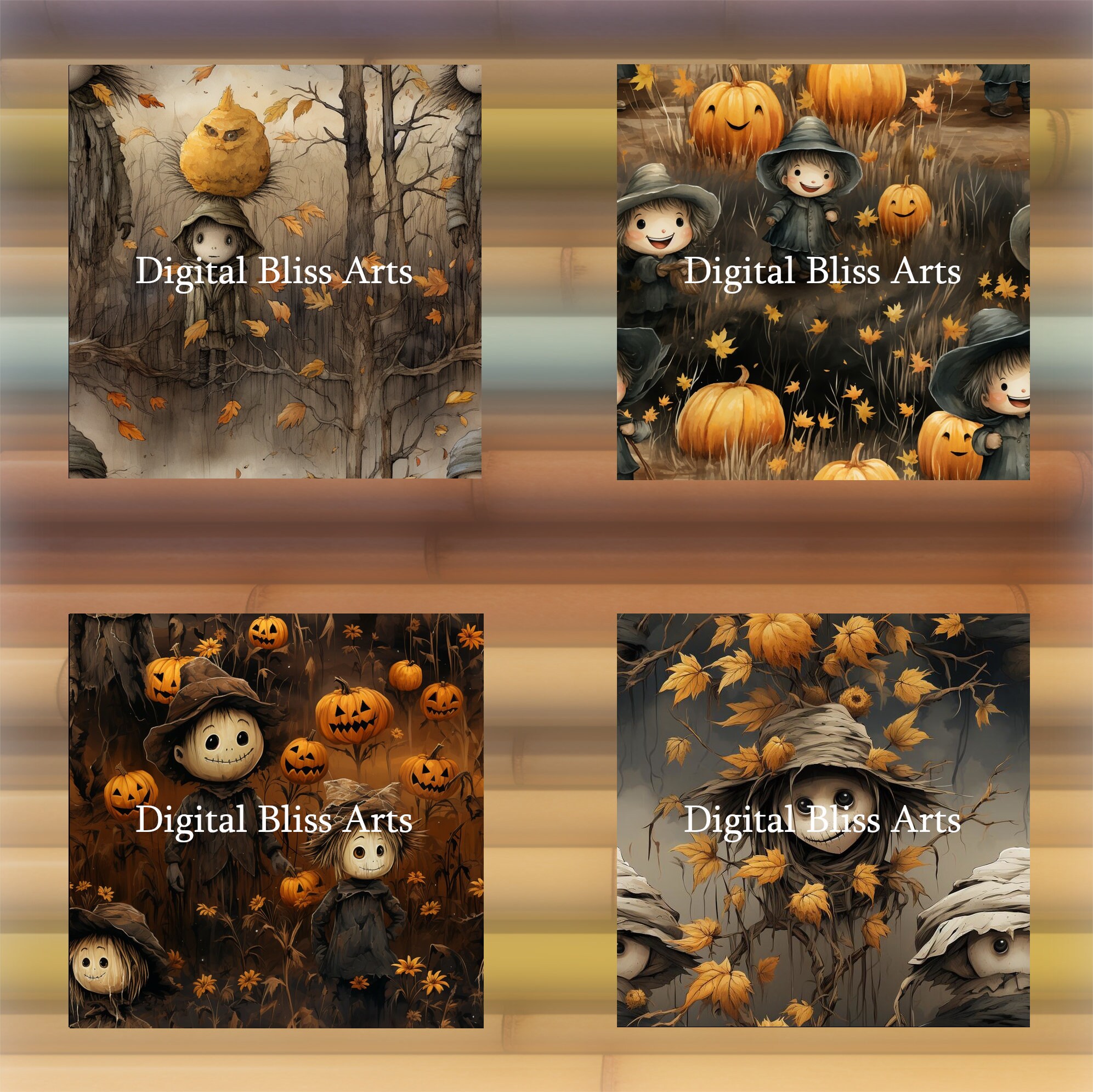 Cute Watercolor Scarecrows Halloween Digital Paper: Vintage-inspired ...