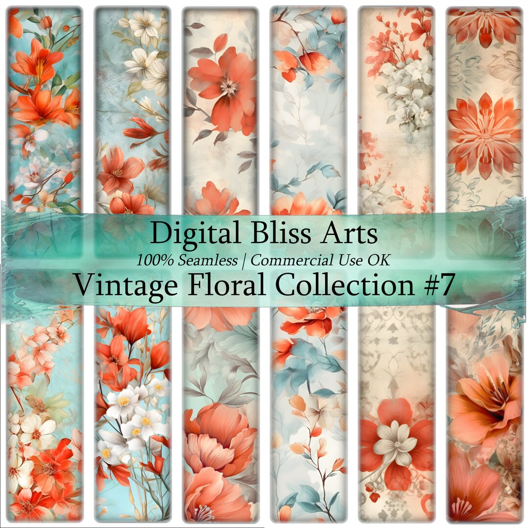 Vintage Floral Wallpaper Wedding Paper Digital Paper Pack Commercial ...