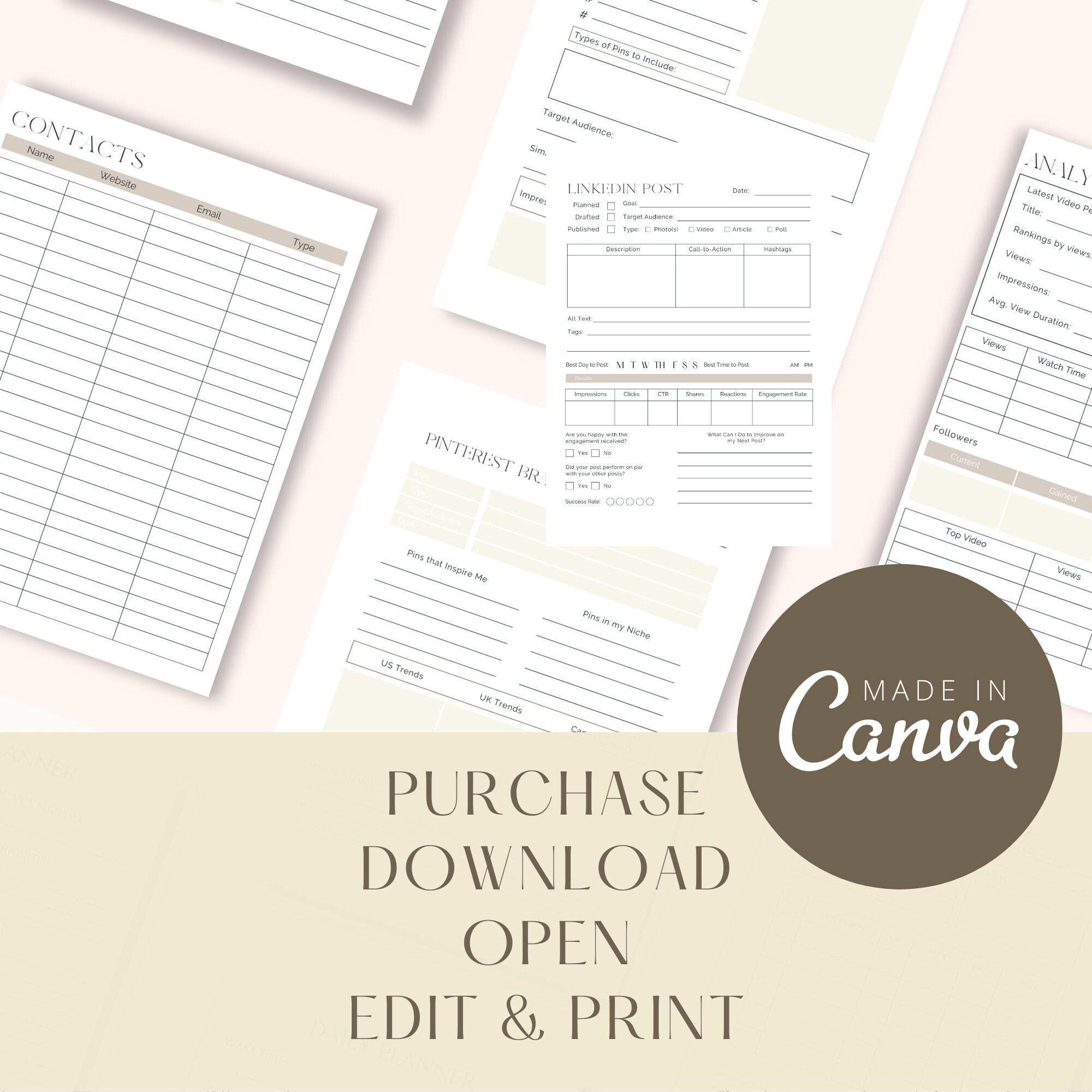 Editable Linkedin Planner in Canva, Minimalist Digital Planner, A4/a5 ...