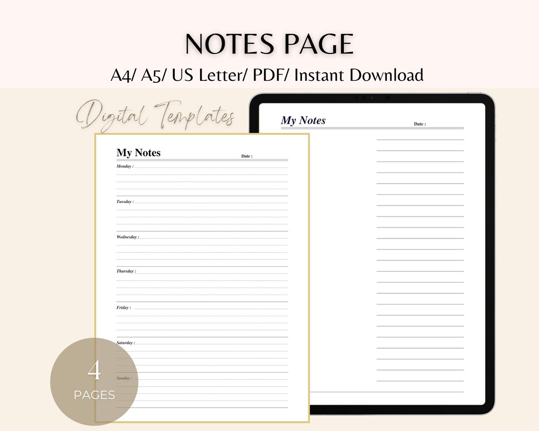 Notes Page Printable, Note Pages Template, Note Taking Paper, Notes ...
