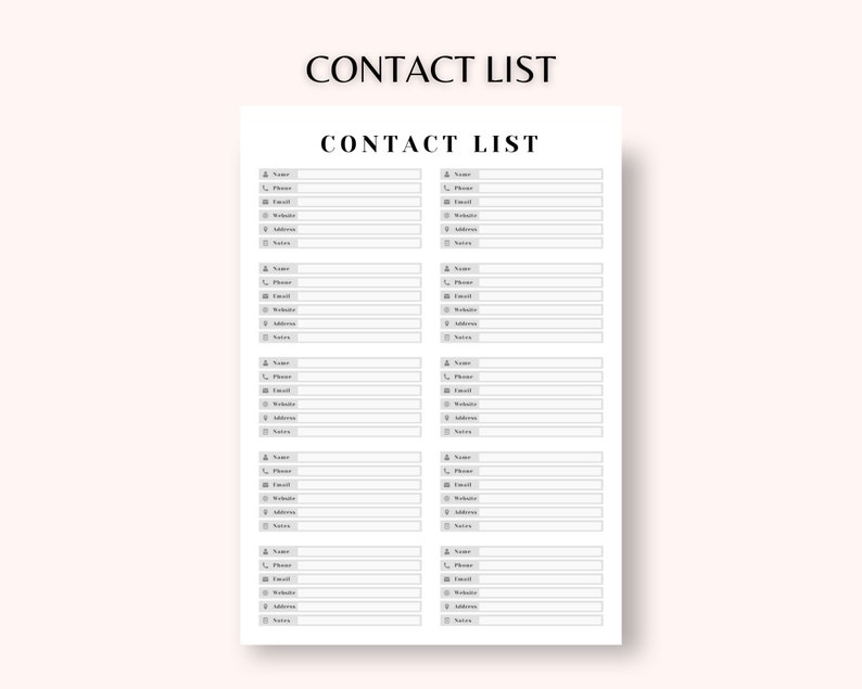 Contacts List Printable, Simple A4 and Letter Size Phone and Email ...