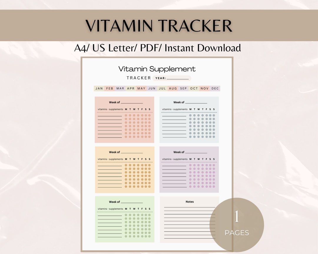Daily Vitamin Tracker Printable Supplement Checklist Fitness - Etsy