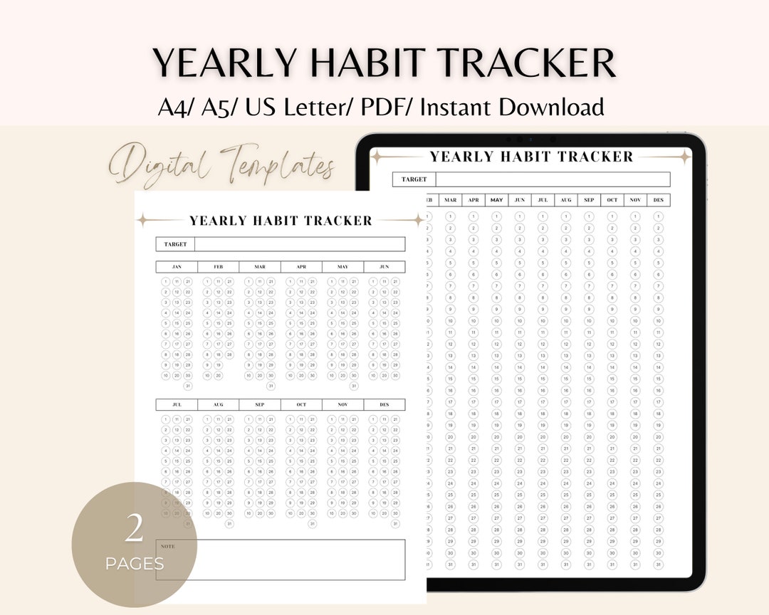 Yearly Habit Tracker PDF in Sizes A4, A5 & Letter, 12 Month Habit Track ...