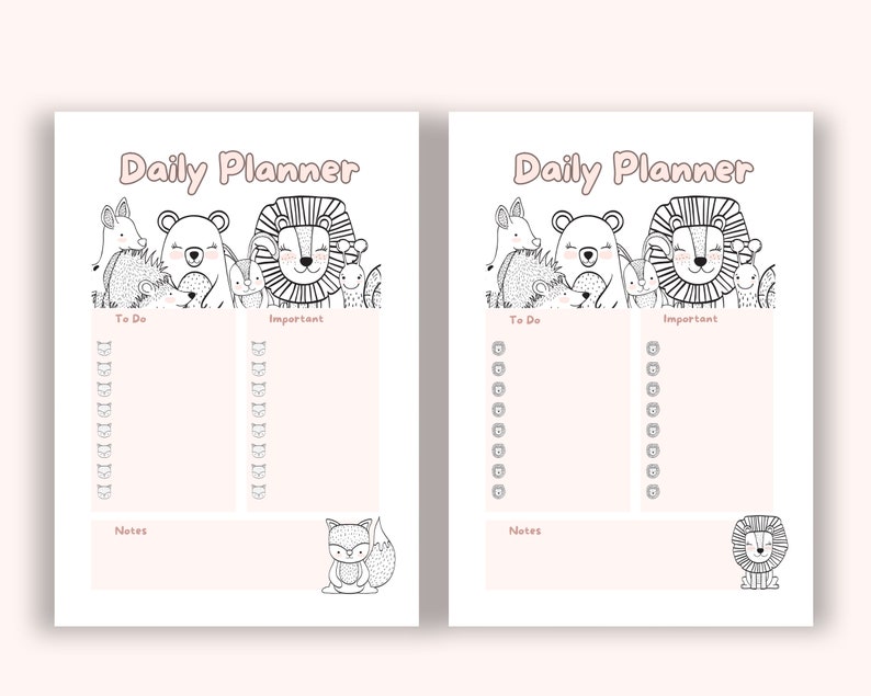 Animal Daily Planner, Kids Printable Planner, Homeschool Schedule ...