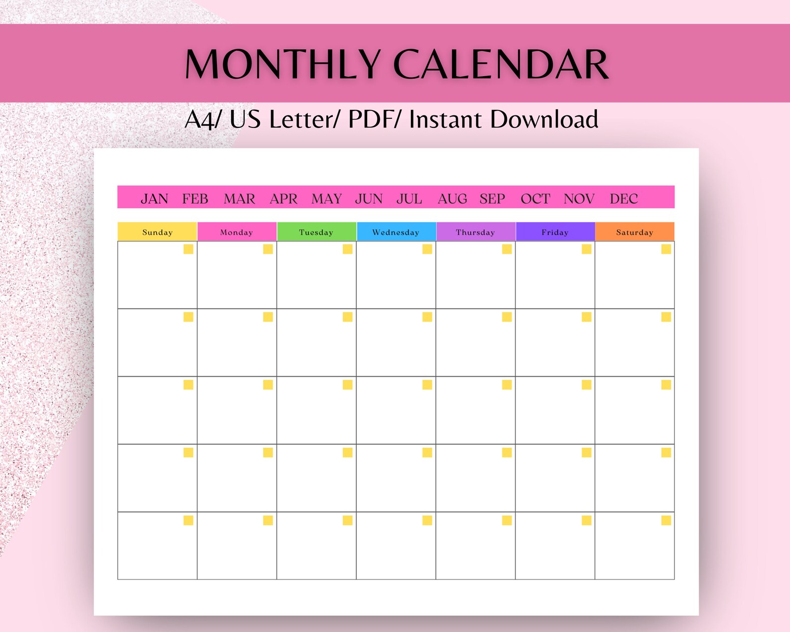 2024 Printable Monthly Calendar, Colorful Printable, Monthly Calendar ...