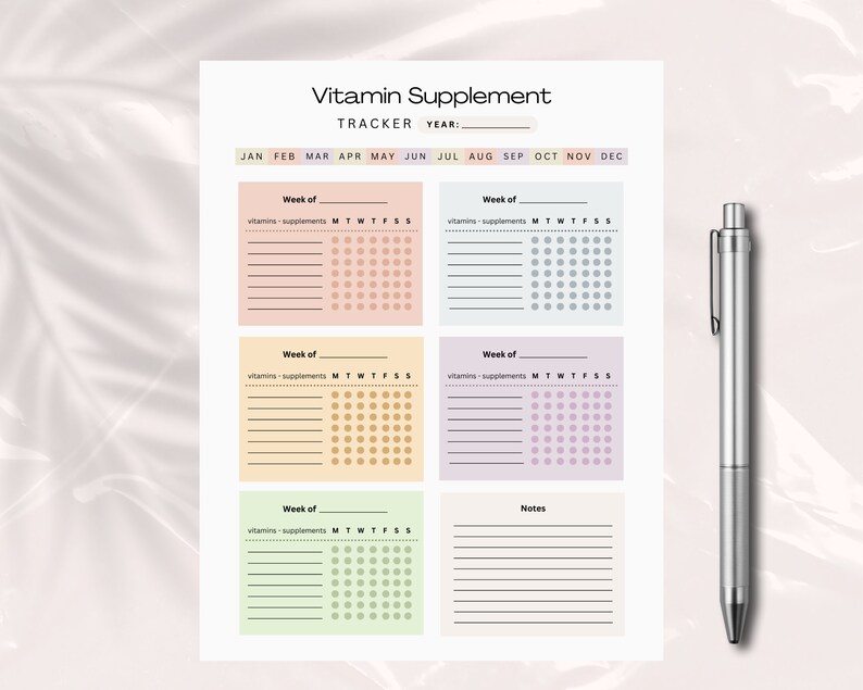 Daily Vitamin Tracker Printable Supplement Checklist Fitness - Etsy