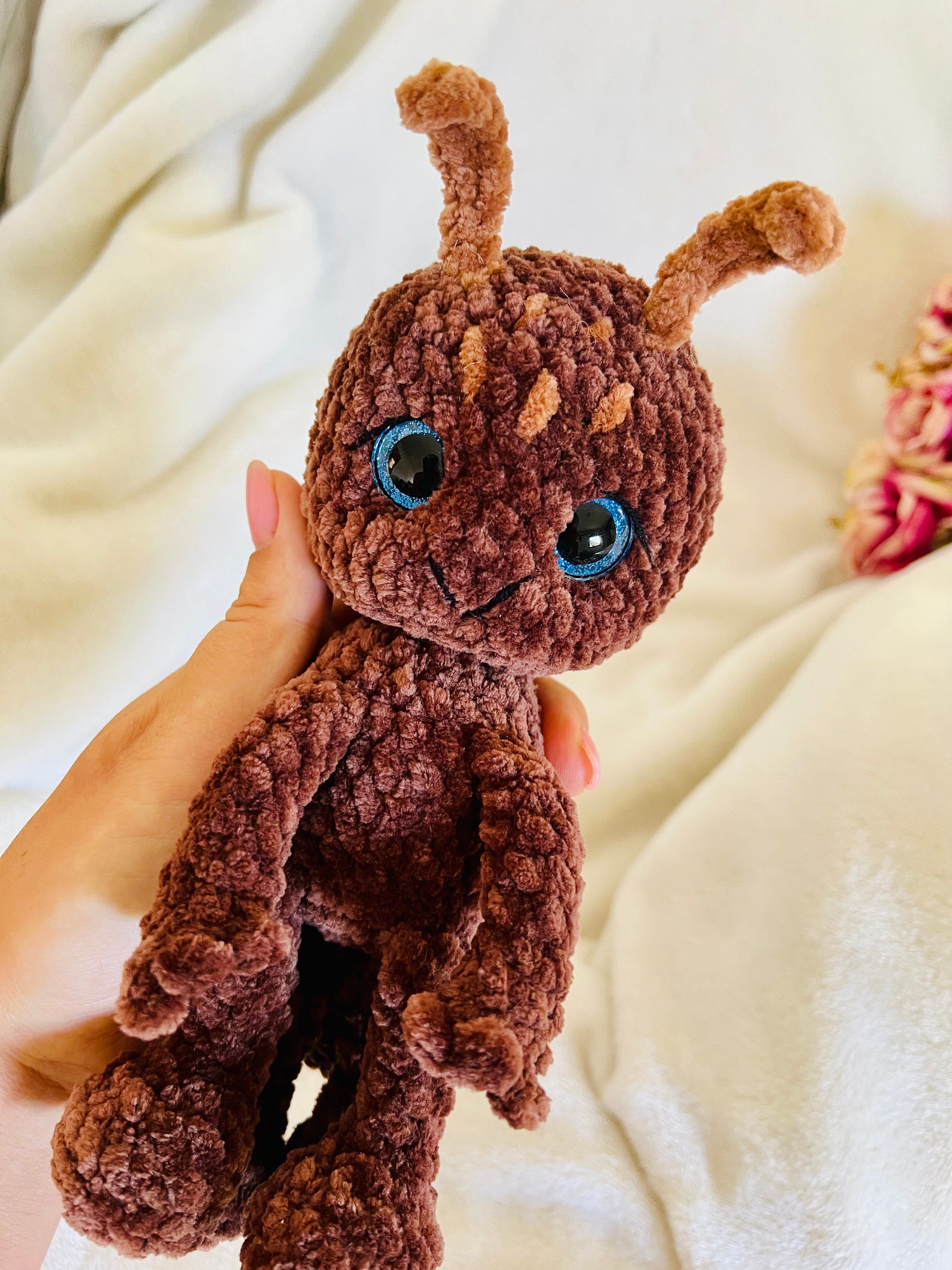 Brown Crochet Ant With Blue Eyes. Amigurumi Insect. Soft Plush Toy for ...