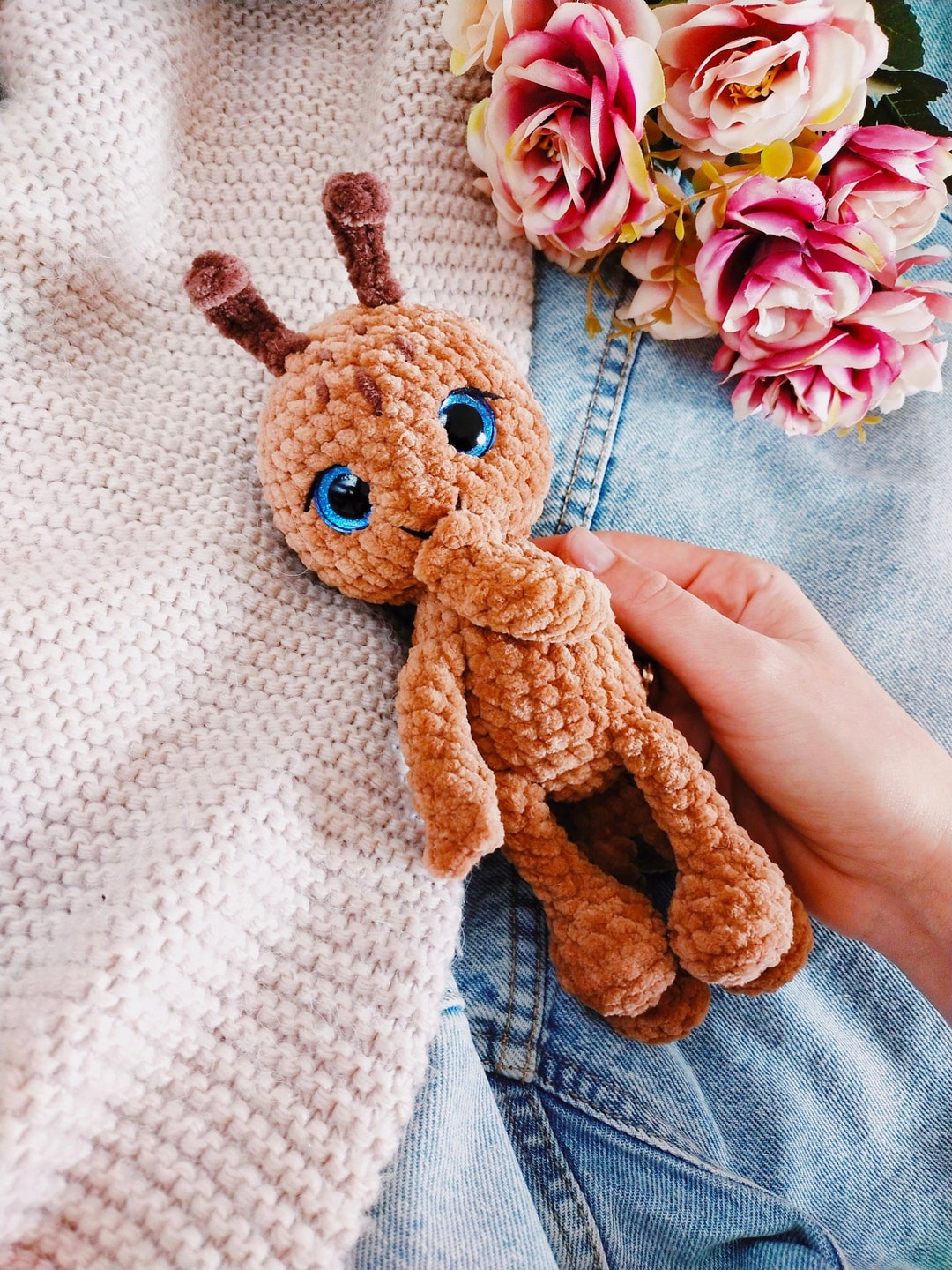 Brown Crochet Ant With Blue Eyes. Amigurumi Insect. Soft Plush Toy for ...