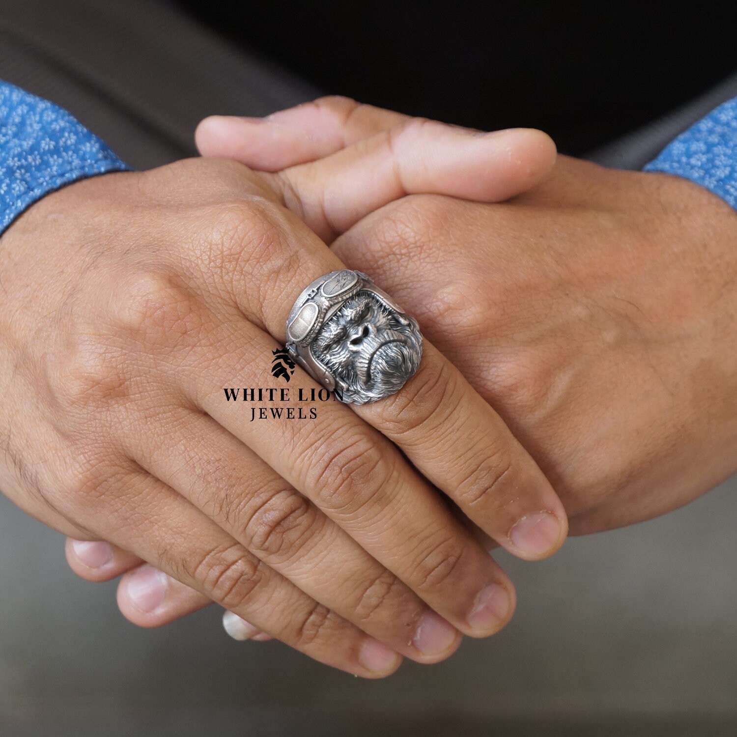 Monkey Chimpanzee Ape Early Human Head Men's Biker Rider Ring Birthday ...