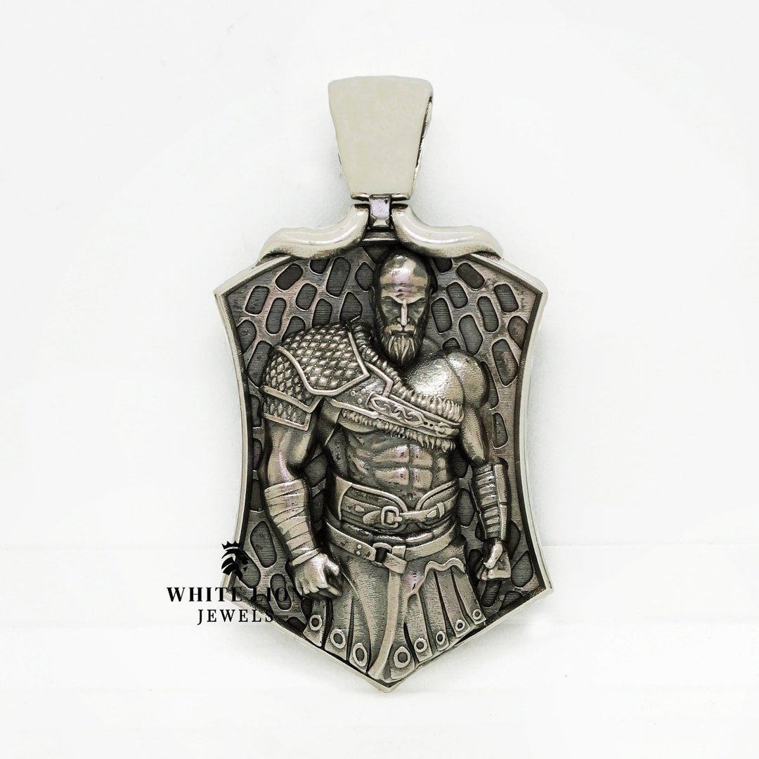 Kratos God of War Big Pendant Oxidized 925 Silver Biker Rider Gift Men ...