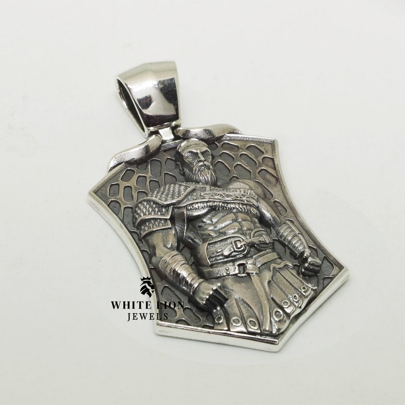 Kratos God of War Big Pendant Oxidized 925 Silver Biker Rider Gift Men ...