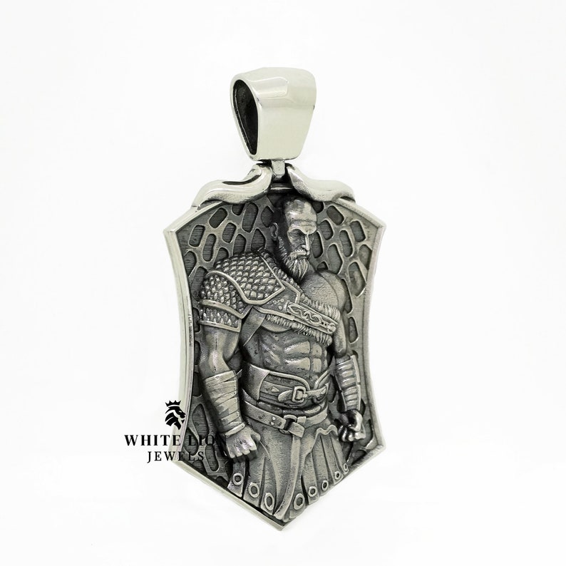 Kratos God of War Big Pendant Oxidized 925 Silver Biker Rider Gift Men ...