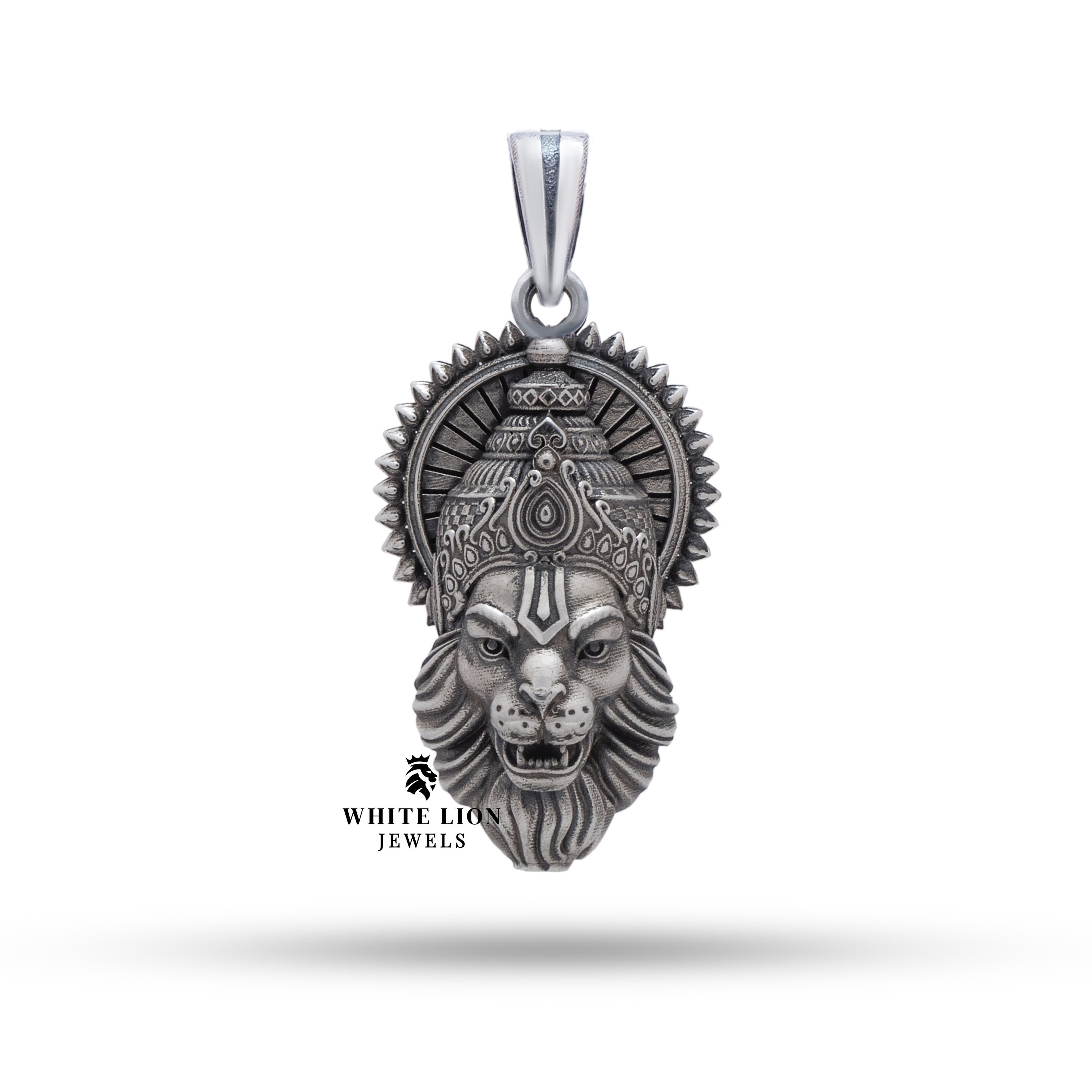 God Narsimha Vishnu Avatar Hinduism Lion Leonine Men Pendant 925 Silver ...