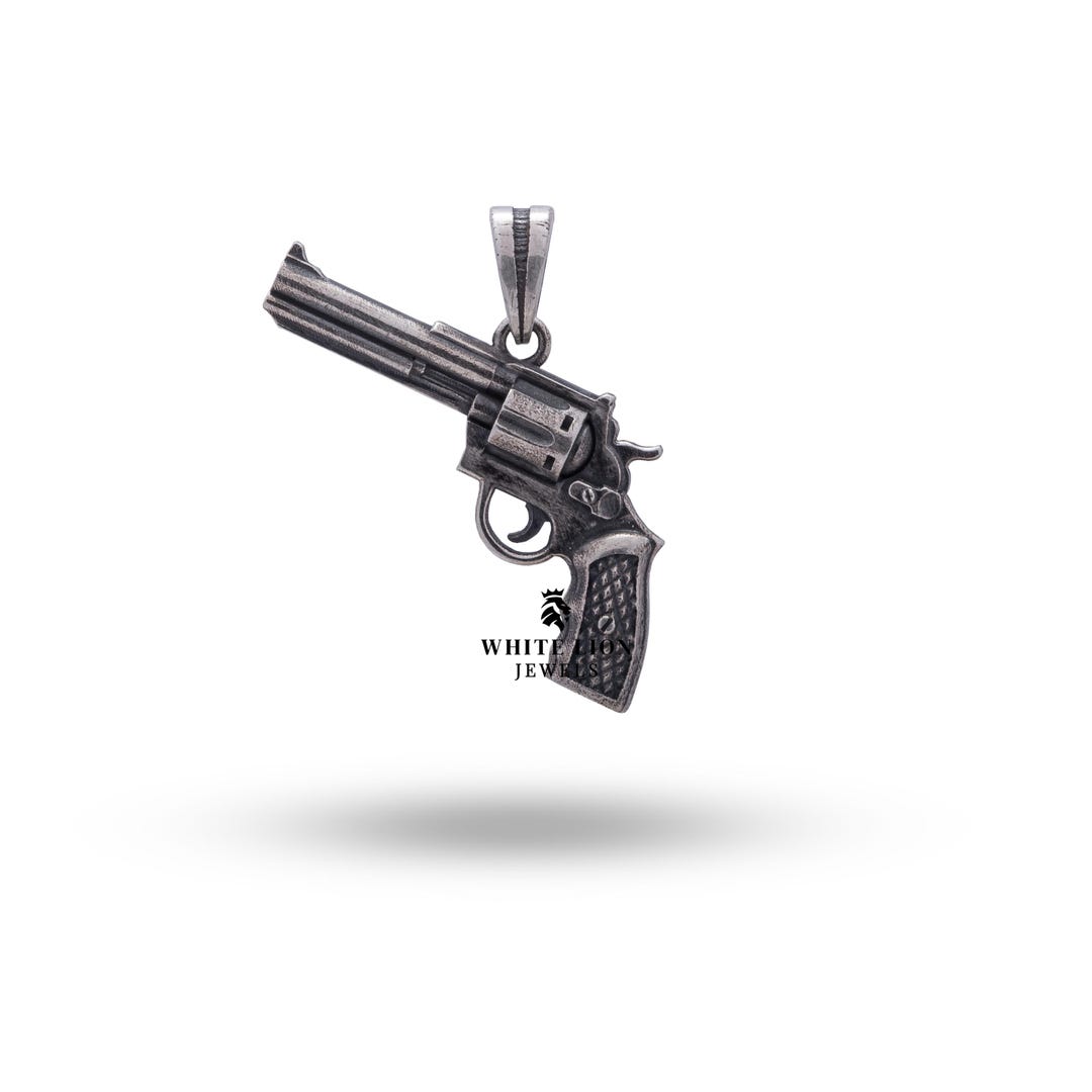 Bold Pistol Gun Revolver Pendant | 925 Sterling Silver | Edgy Jewelry ...