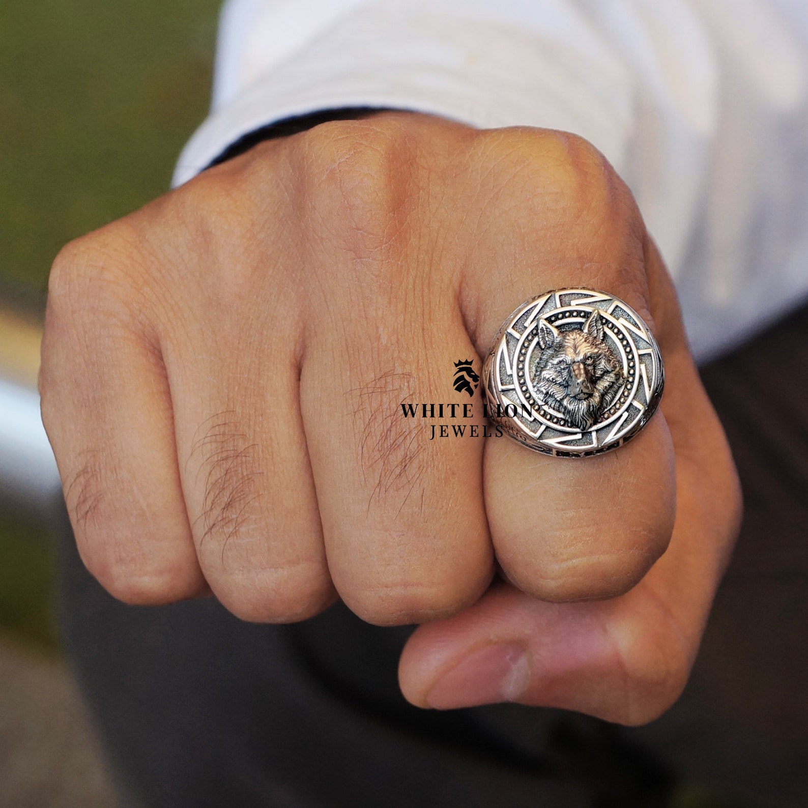 Wolf Head Warlock Jungle Animal 925 Sterling Silver Oxidized Men's ...