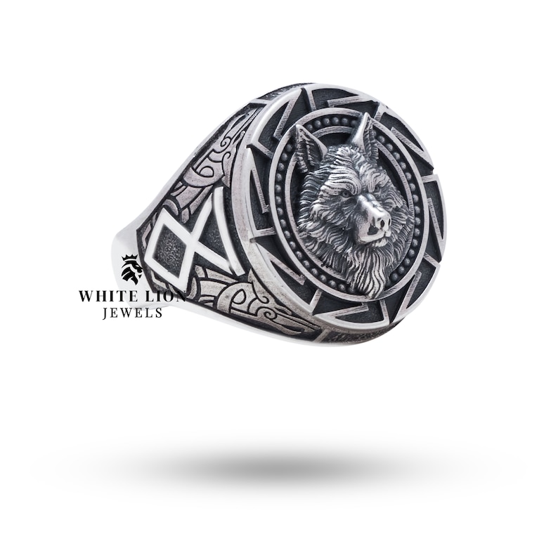 Wolf Head Warlock Jungle Animal 925 Sterling Silver Oxidized Men's ...