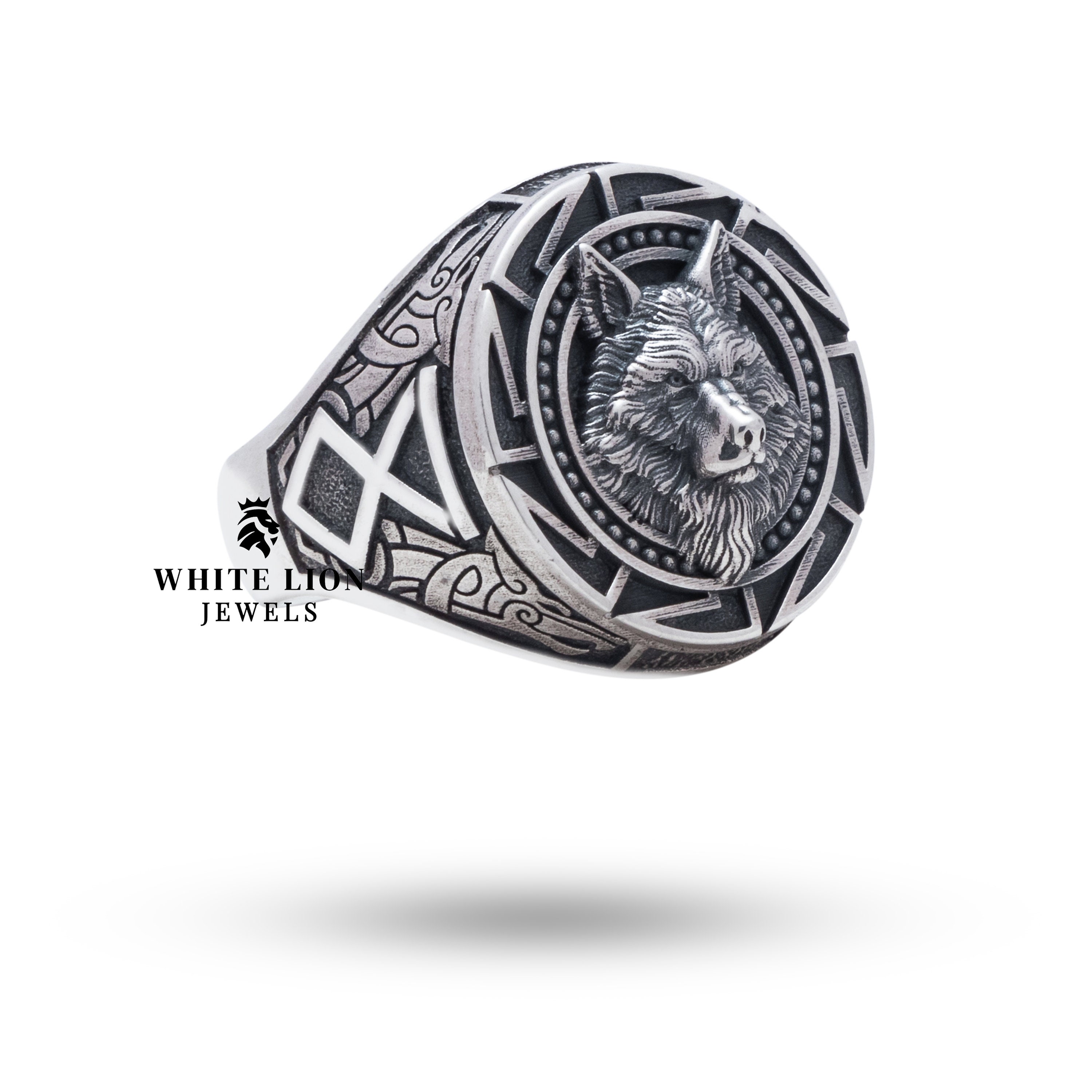 Wolf Head Warlock Jungle Animal 925 Sterling Silver Oxidized Men's ...