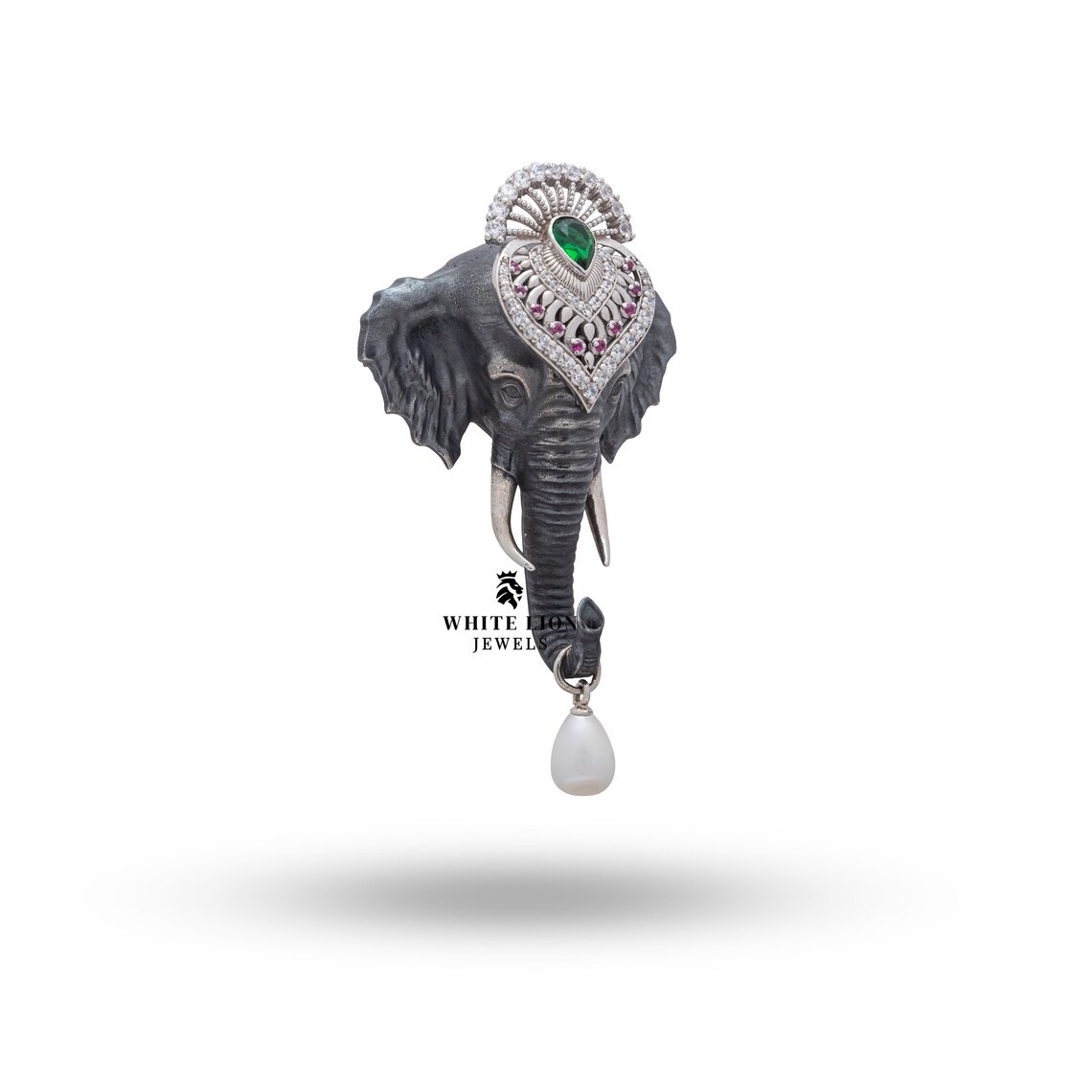 Royal African Elephant Crown Pearls Cubic Zircon Jungle Animal Brooch ...
