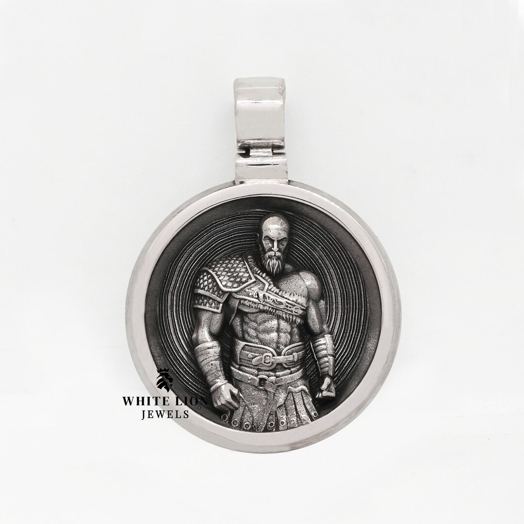 Kratos God of War Big Pendant Oxidized 925 Silver Biker Rider Gift Men ...