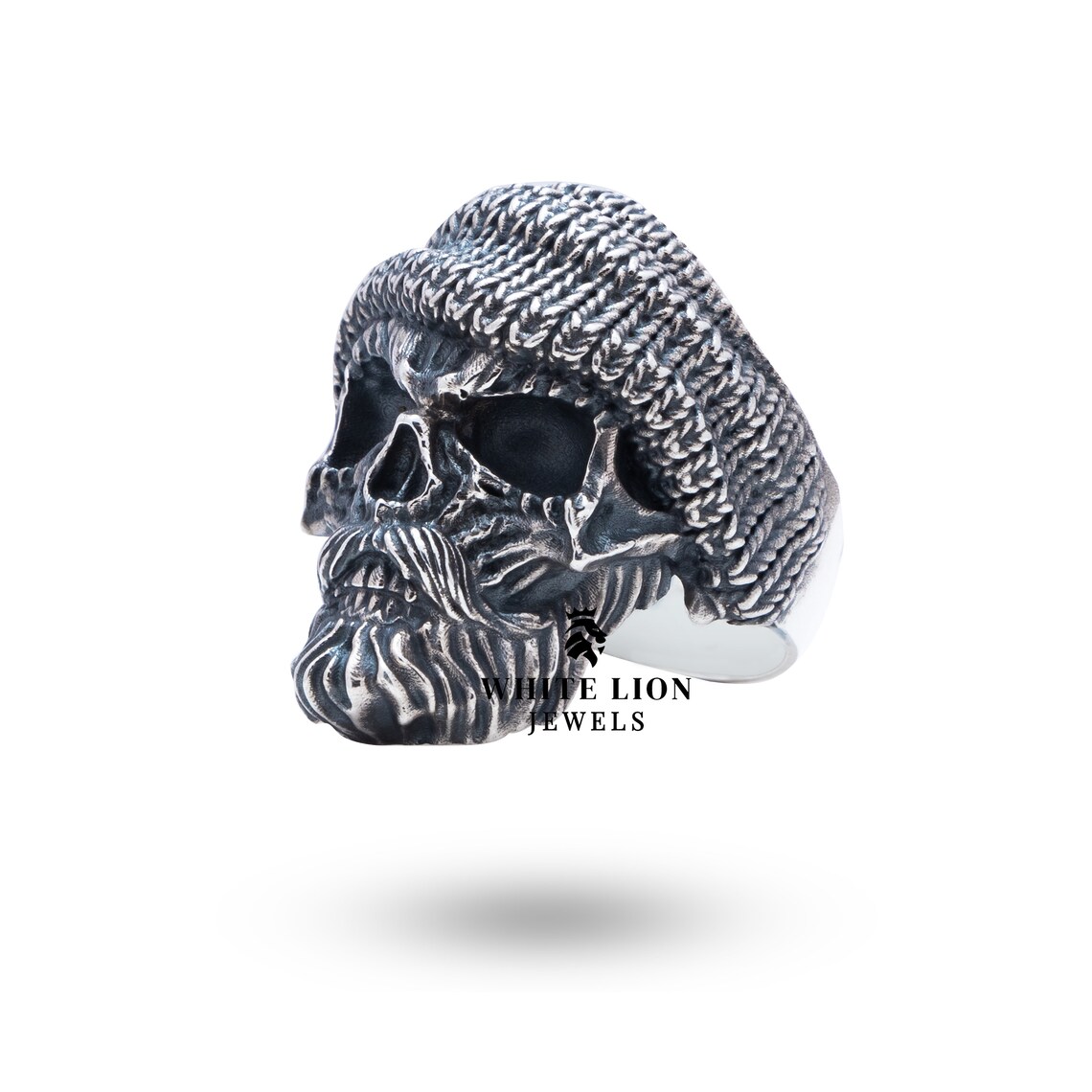 Bearded Skull 925 Sterling Silver Biker Rider Oxidized Men's Ring ...