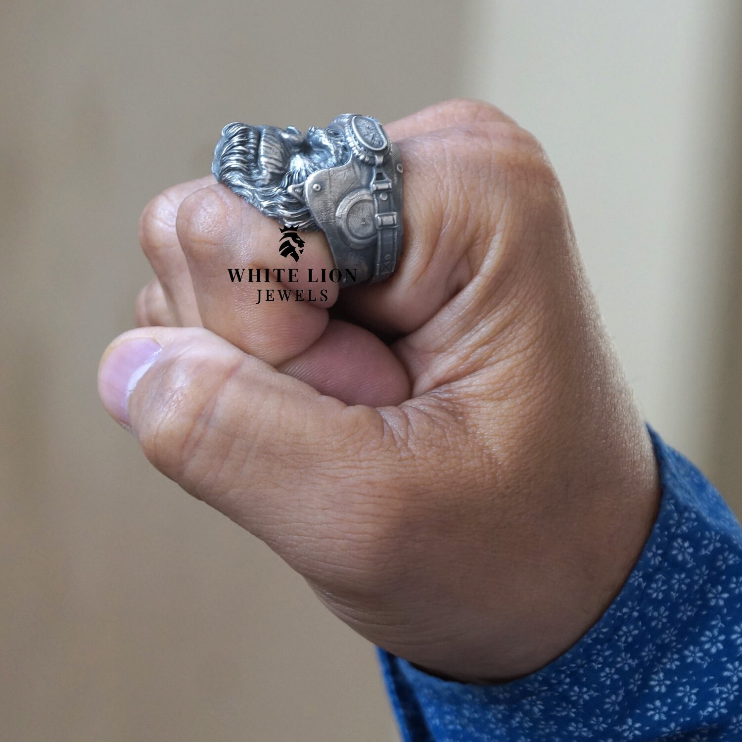 Monkey Chimpanzee Ape Early Human Head Men's Biker Rider Ring Birthday ...
