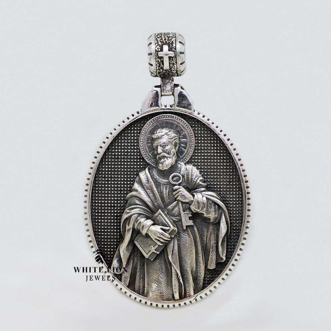 Saint Peter Christian Medalion Religious Pendant 925 Silver Birthday - Etsy