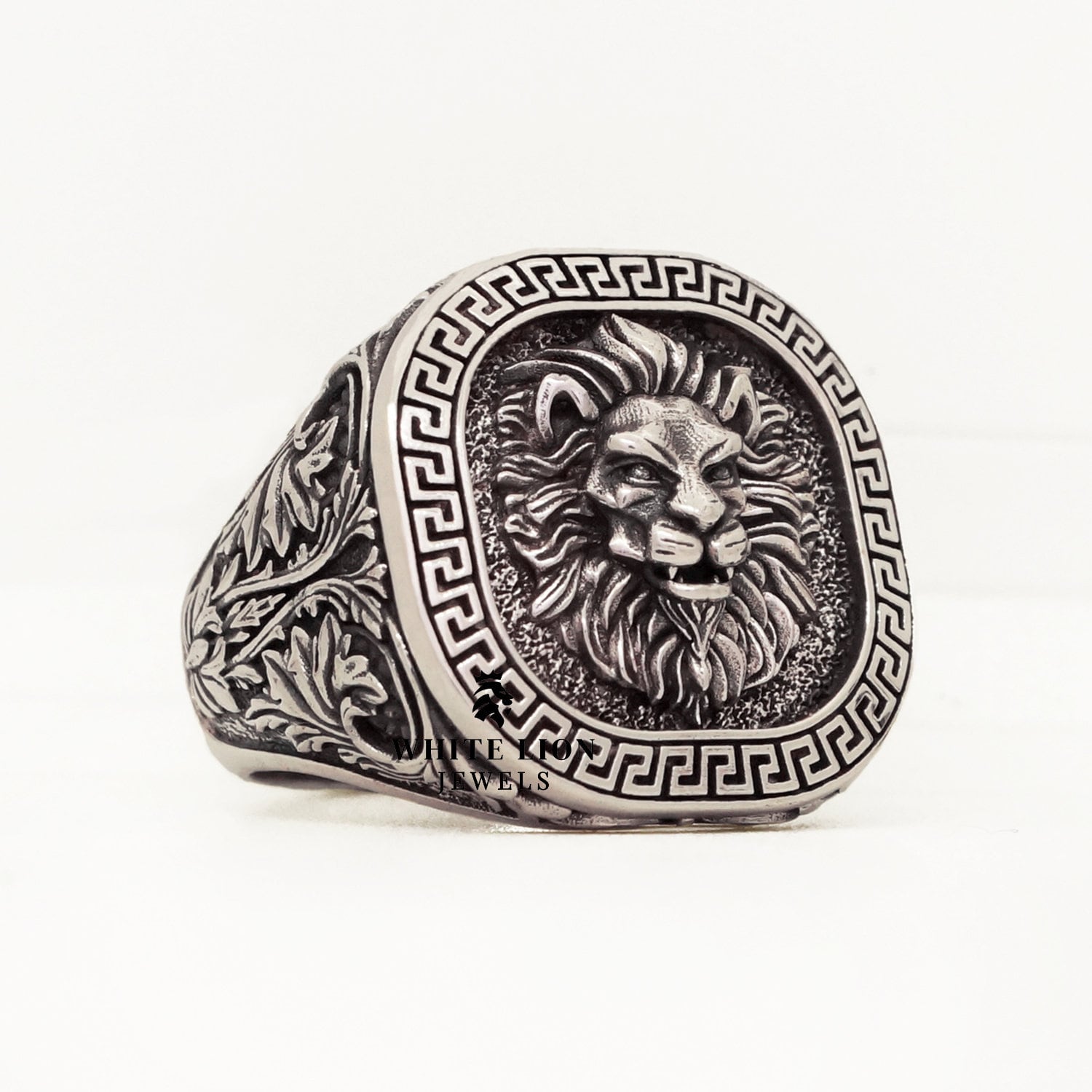 Greek Lion Jungle King Animal Leo Zodiac Men 925 Silver Biker Ring Gift ...