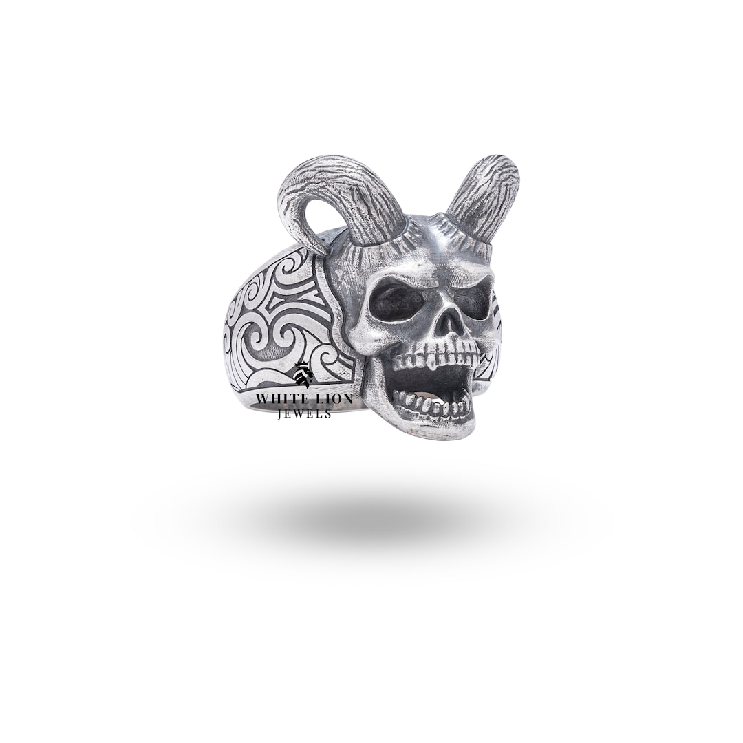 Bold Horned Devil Skull Ring | 925 Sterling Silver | Edgy Gothic ...