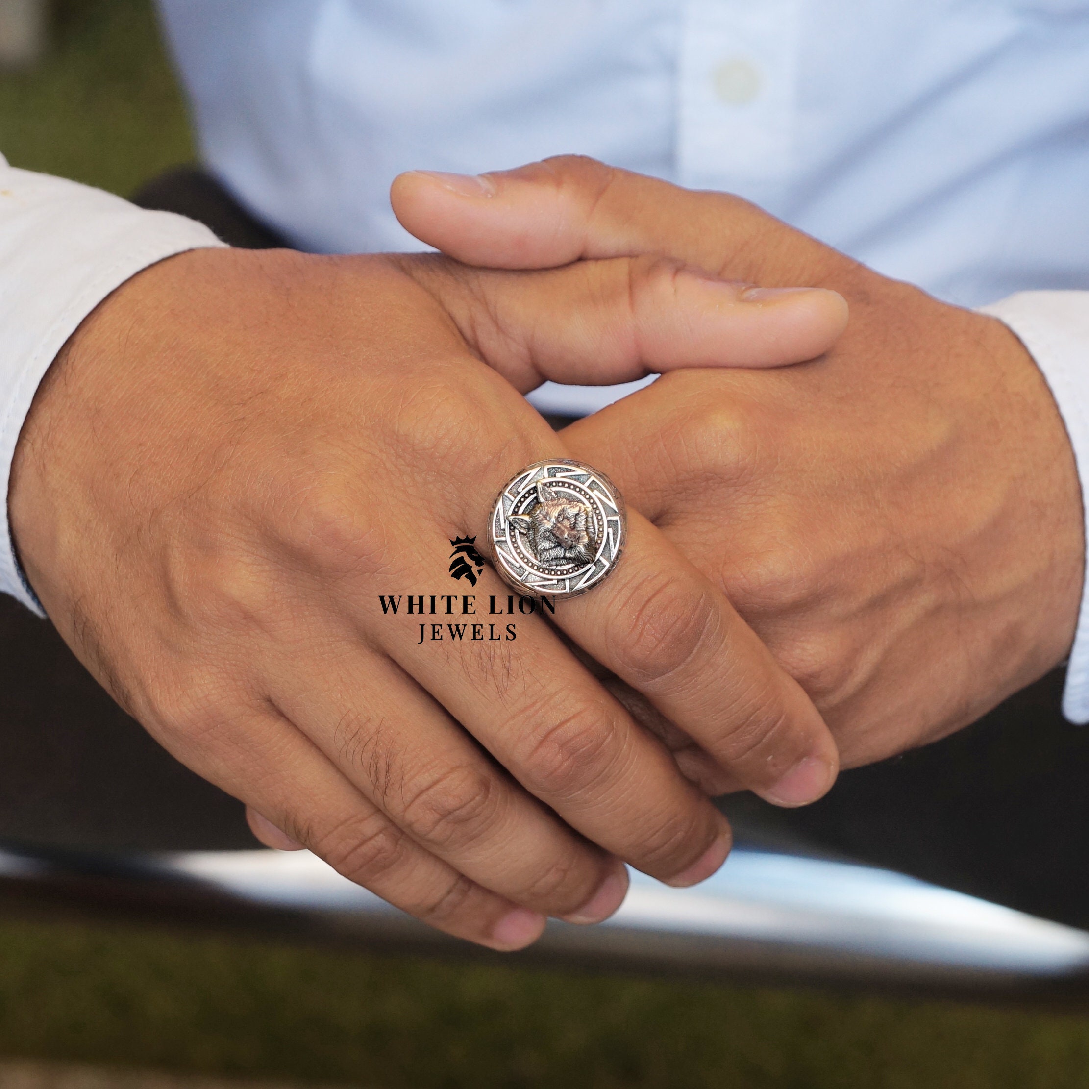 Wolf Head Warlock Jungle Animal 925 Sterling Silver Oxidized Men's ...