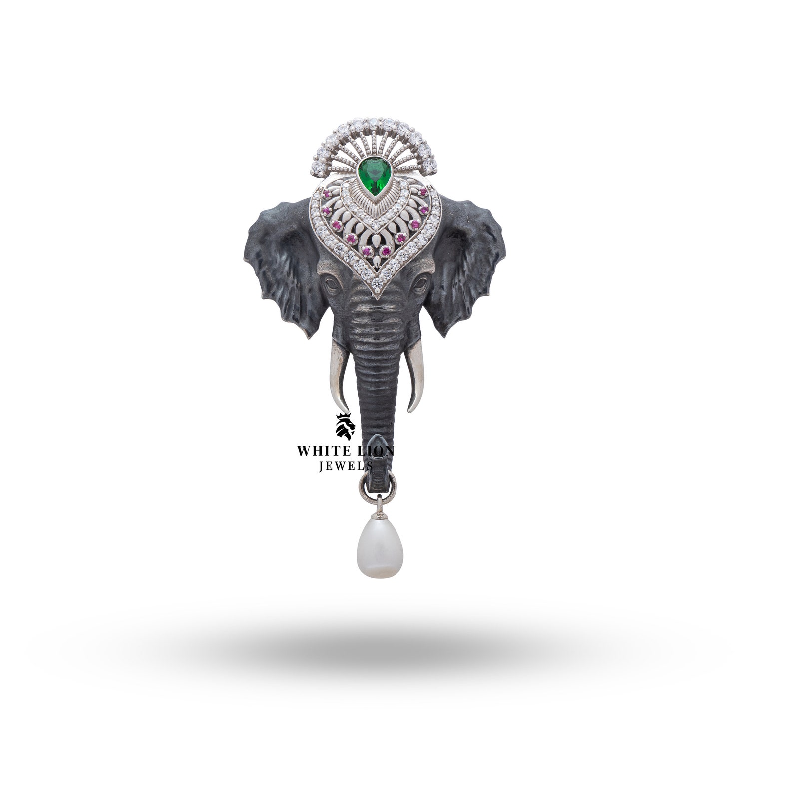 Royal African Elephant Crown Pearls Cubic Zircon Jungle Animal Brooch ...