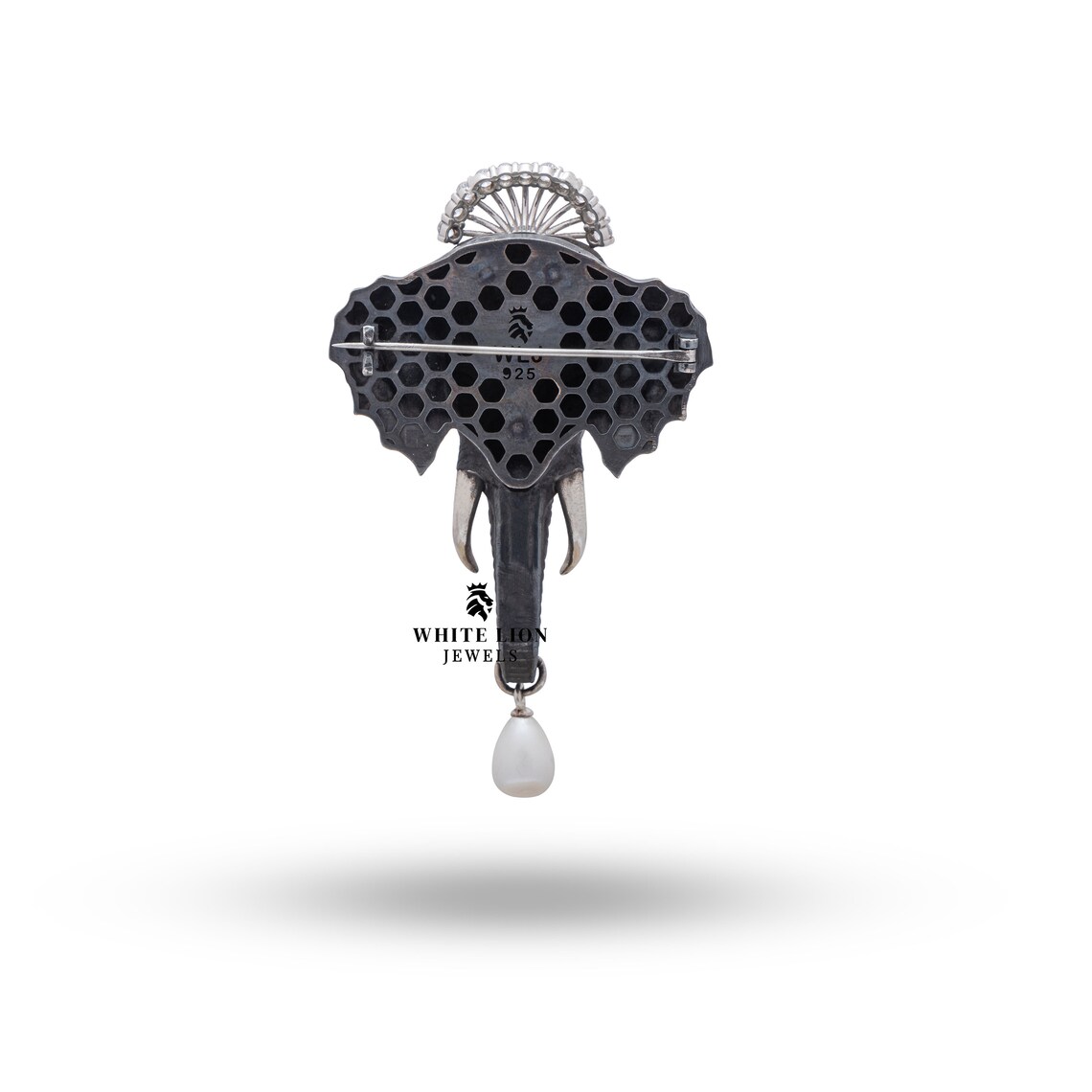 Royal African Elephant Crown Pearls Cubic Zircon Jungle Animal Brooch ...