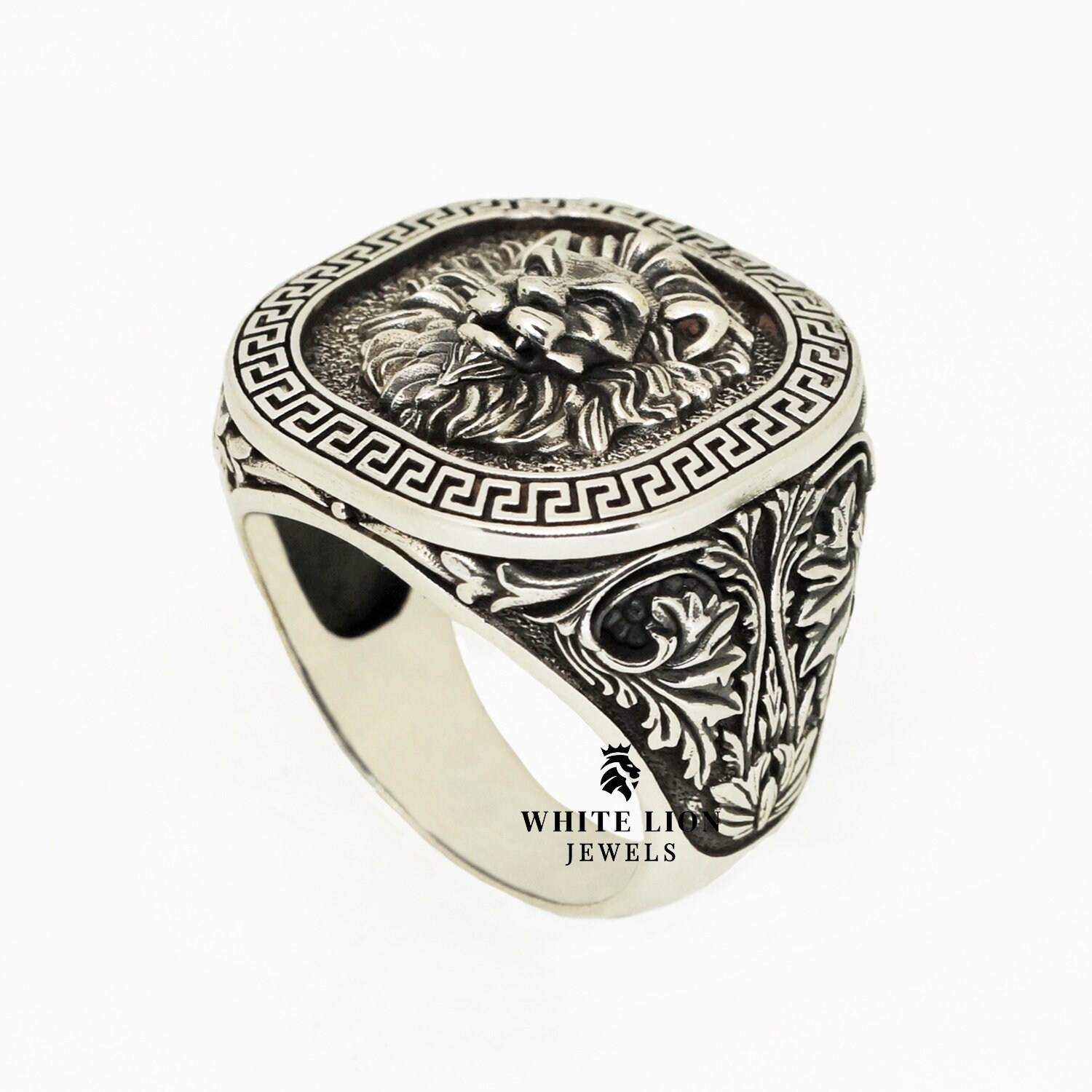 Greek Lion Jungle King Animal Leo Zodiac Men 925 Silver Biker Ring Gift ...