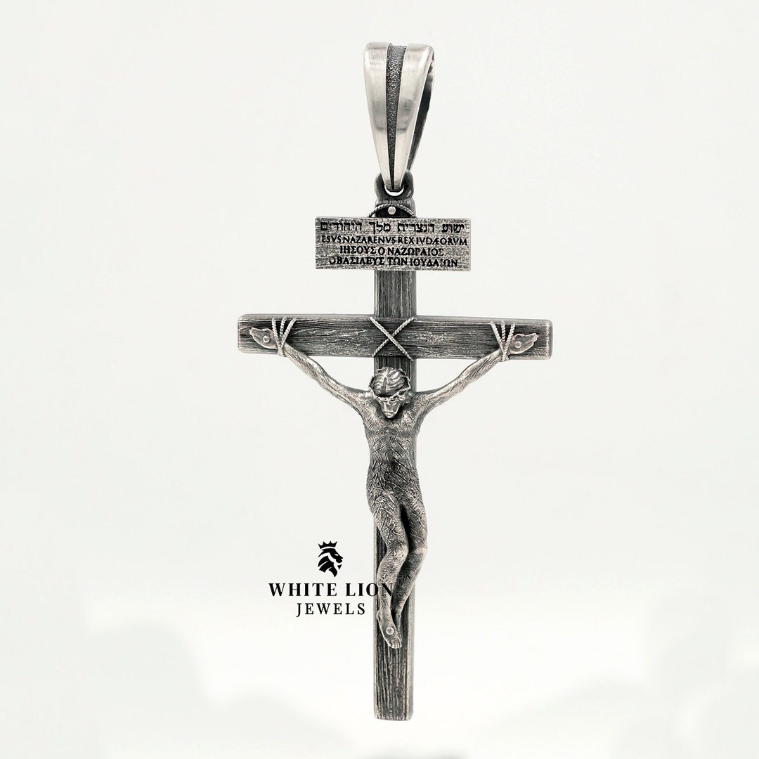 Large Holy Jesus Christ Savior Lord Cross Crucified Pendant 925 Silver ...
